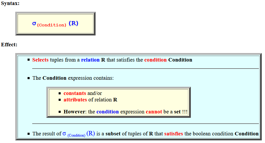 The selection operator σ